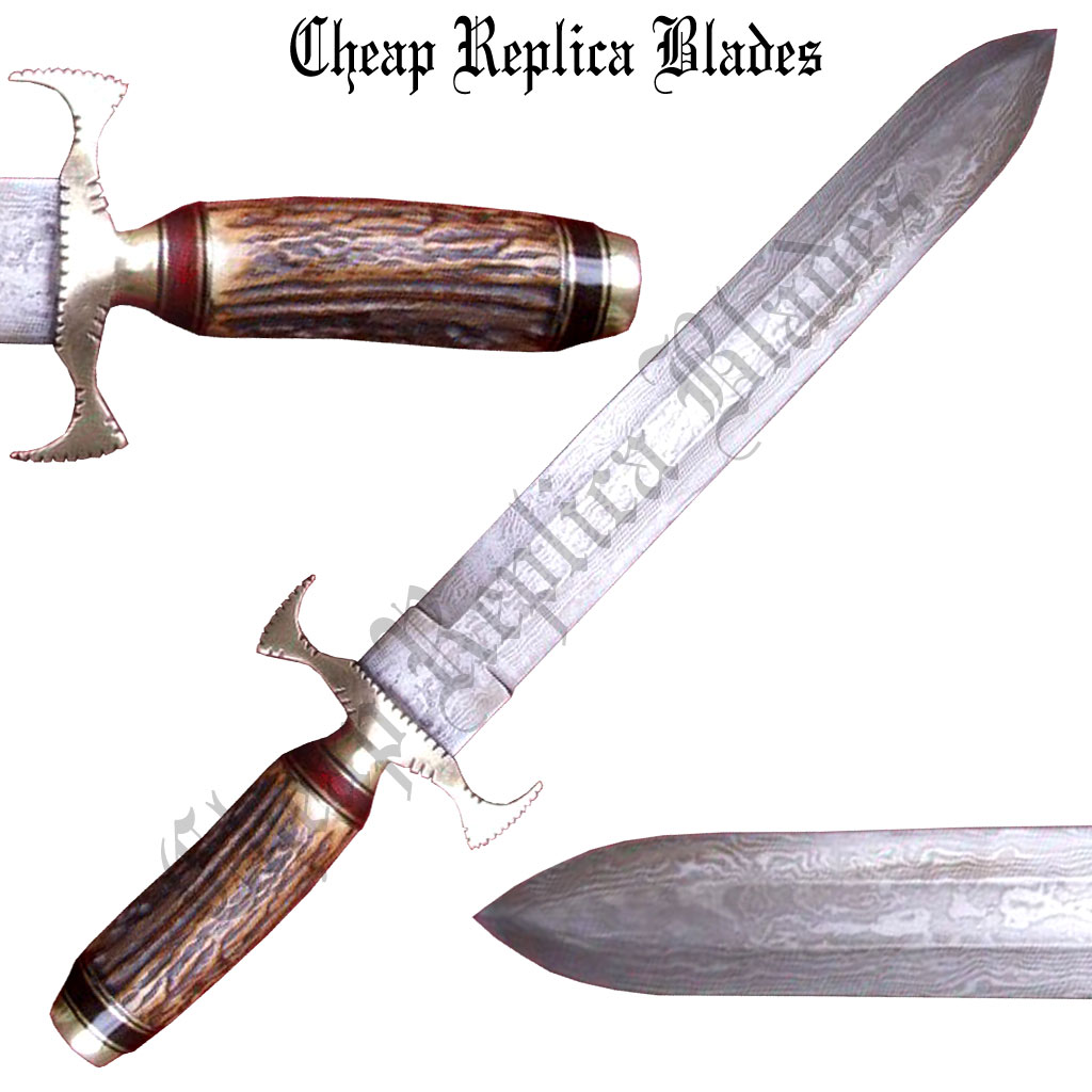 Custom Damascus Dagger Style Knife - SwordsKingdom