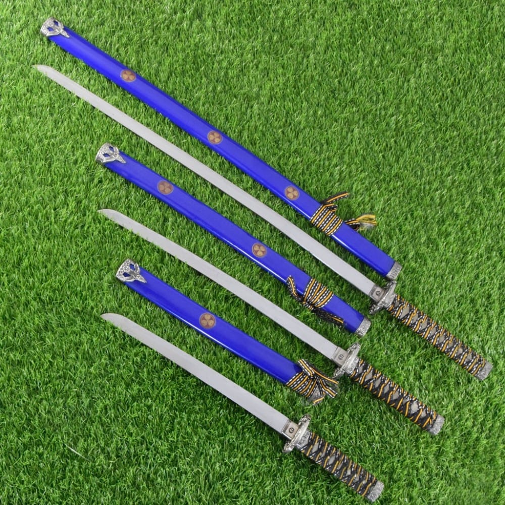 Ninja Symbol 3-piece Blue Samurai Swords Set - SwordsKingdom
