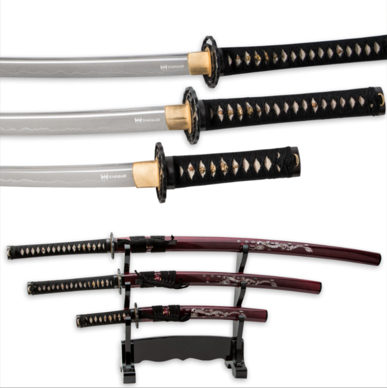 Shinwa Pearl Maroon Samurai Sword Set - SwordsKingdom