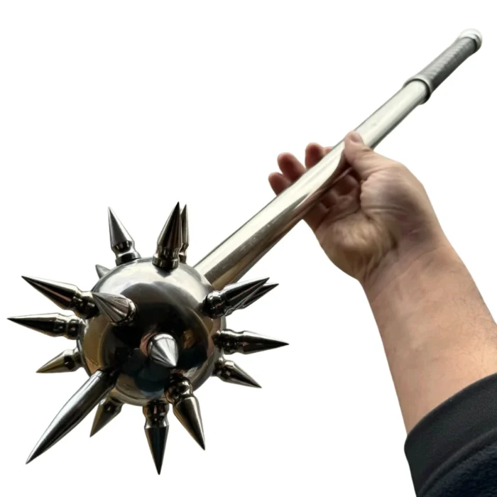 Authentic Silver Morning Star Medieval Spiked Ball Mace - SwordsKingdom
