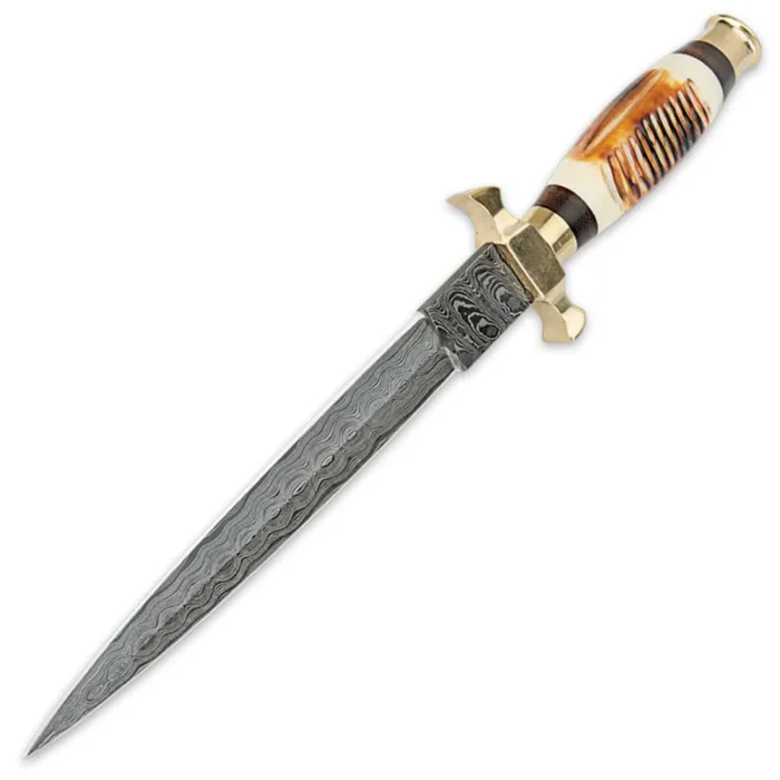 Timber Wolf Elite Damascus & Bone Dagger Fixed Blade - SwordsKingdom